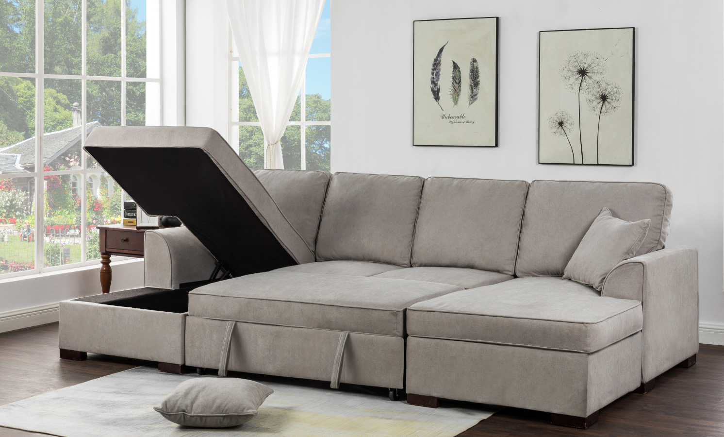 Hannah Luxury Double Chaise Sectional Sleeper Storage